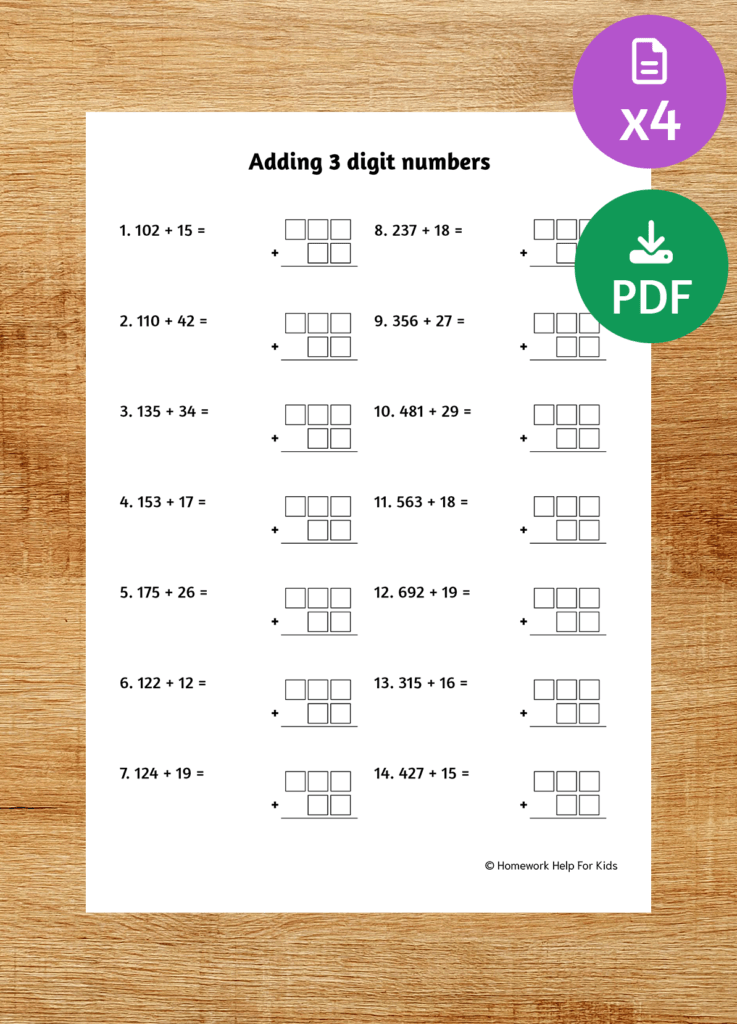 Adding 3 digit numbers worksheet - Homework Help For Kids