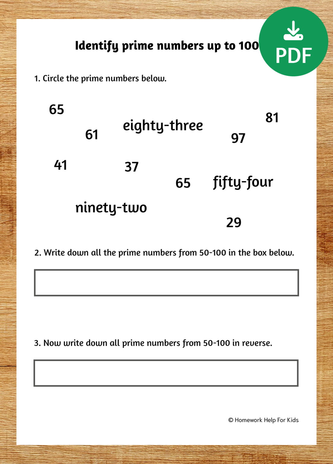 Identify prime numbers up to 100 worksheet - Homework Help For Kids