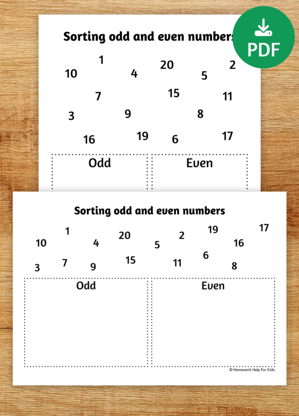 Sort odd and even numbers up to 20 worksheet - Homework Help For Kids